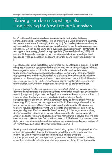 Fagtekst: “Skriving i samfunnsfag” | Språkløyper